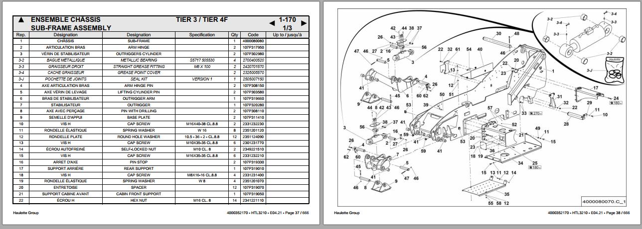Haulotte Telescopic Handlers HTL3210 E04.21 Spare Parts Manual 4000352170