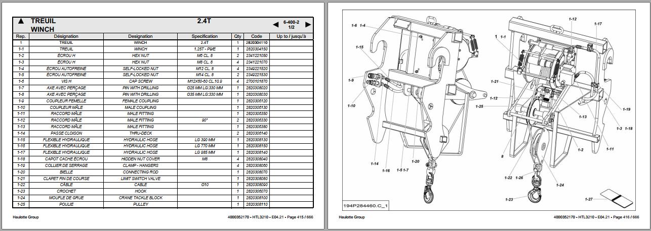 Haulotte Telescopic Handlers HTL3210 E04.21 Spare Parts Manual 4000352170