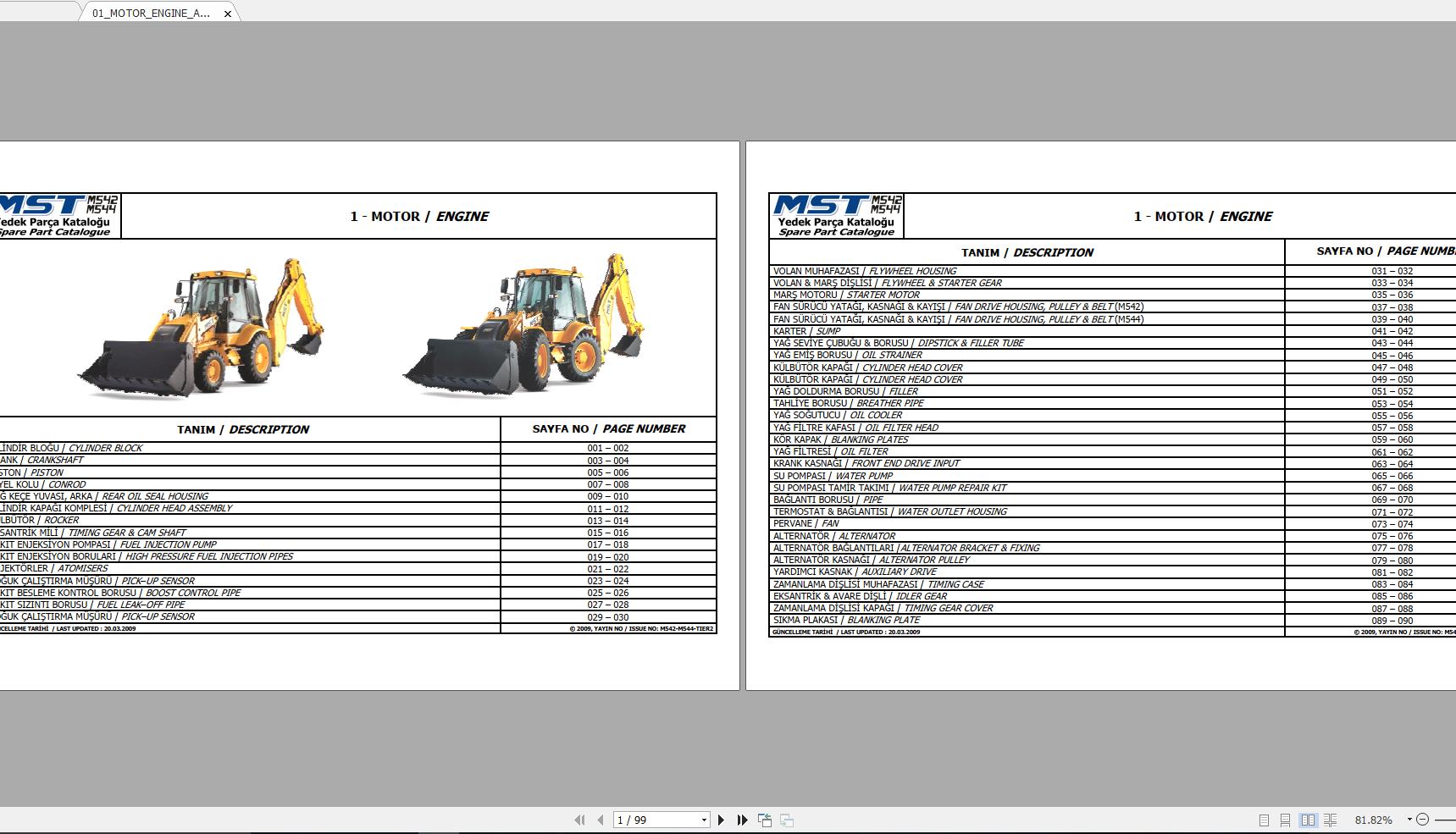 Hidromek Backhoe Loader MST 2009 Spare Parts Catalog Turkish EN PDF