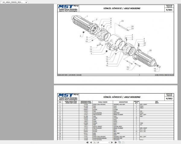 Hidromek Backhoe Loader MST 2009 Spare Parts Catalog Turkish EN PDF