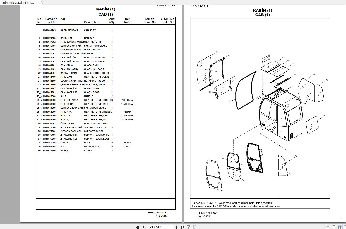 Hidromek Crawler Excavator HMK 300LC3LR ISUZU 9125501 Spare Parts ...