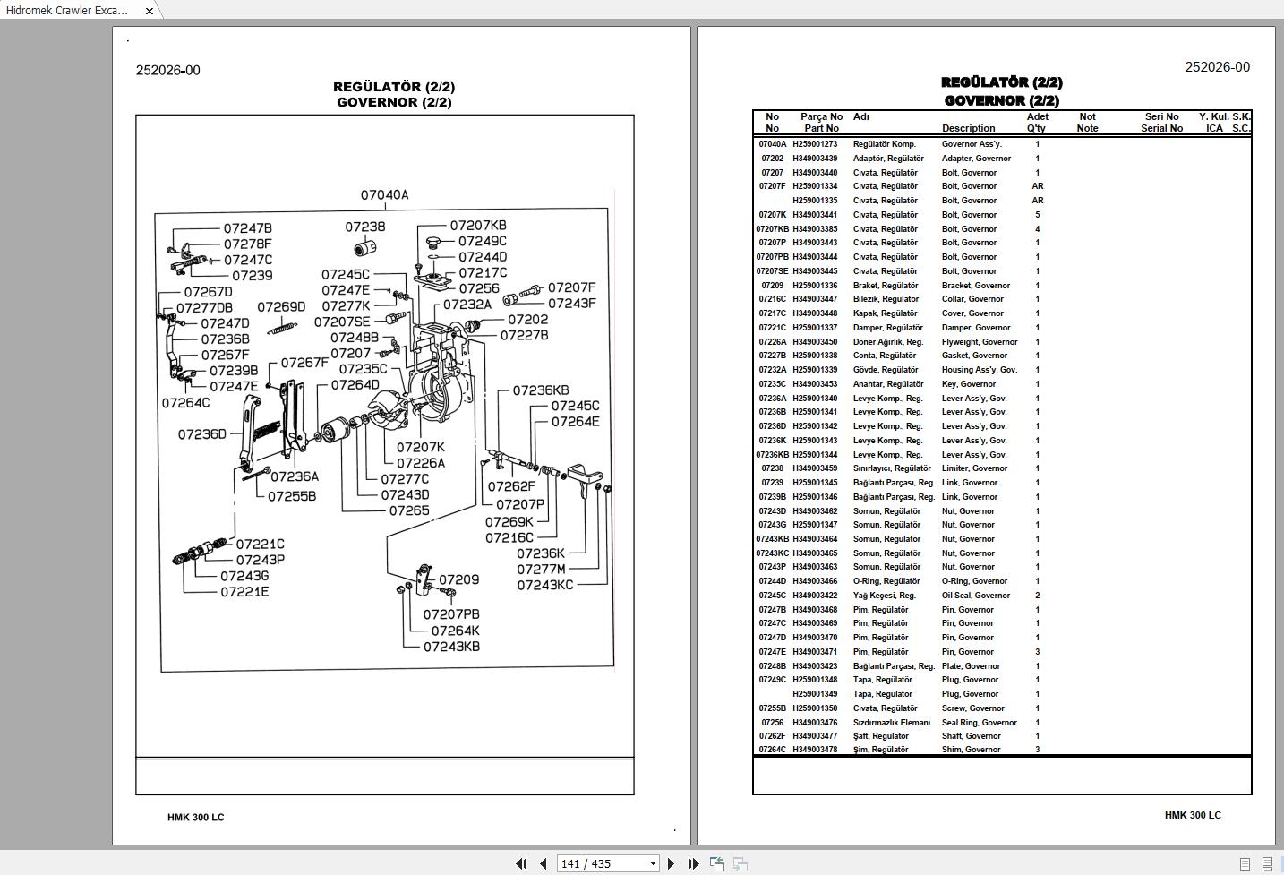 Hidromek Crawler Excavator HMK 300LC3 LR 4 ISUZU 9125501 Spare Parts ...