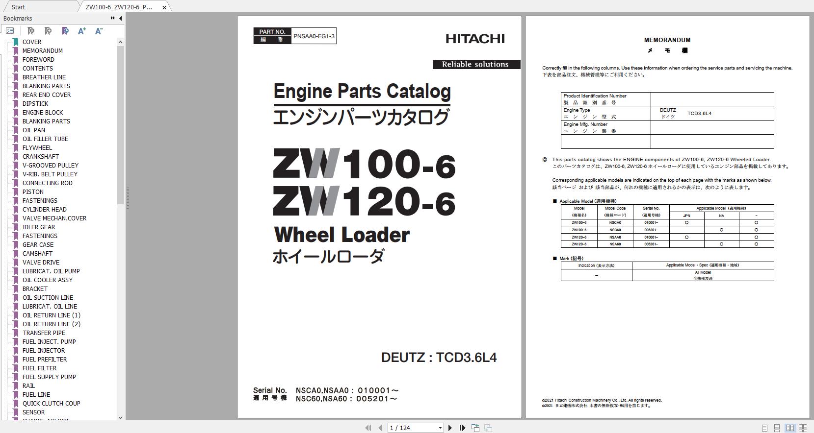 Hitachi Wheel Loader ZW100-6 Shop Manuals