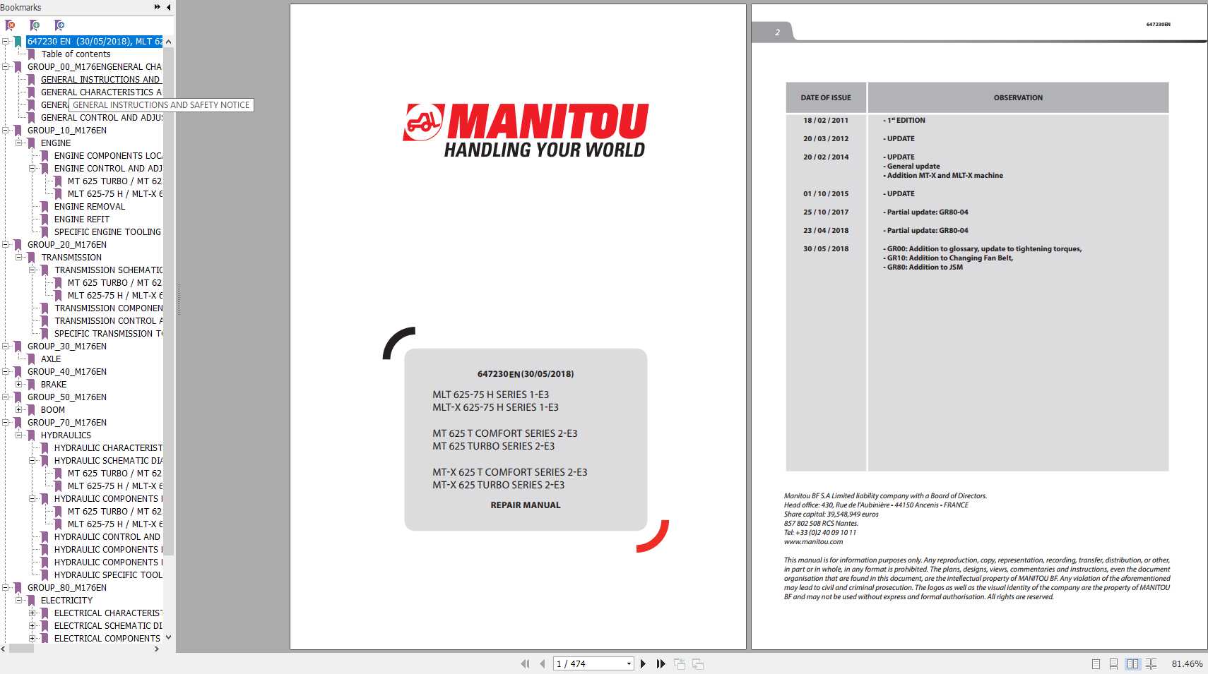 Manitou MLT MLT-X 625-75H S1-E3, MT 625 (T Comfort) S2-E3, MT-X 625 (T ...