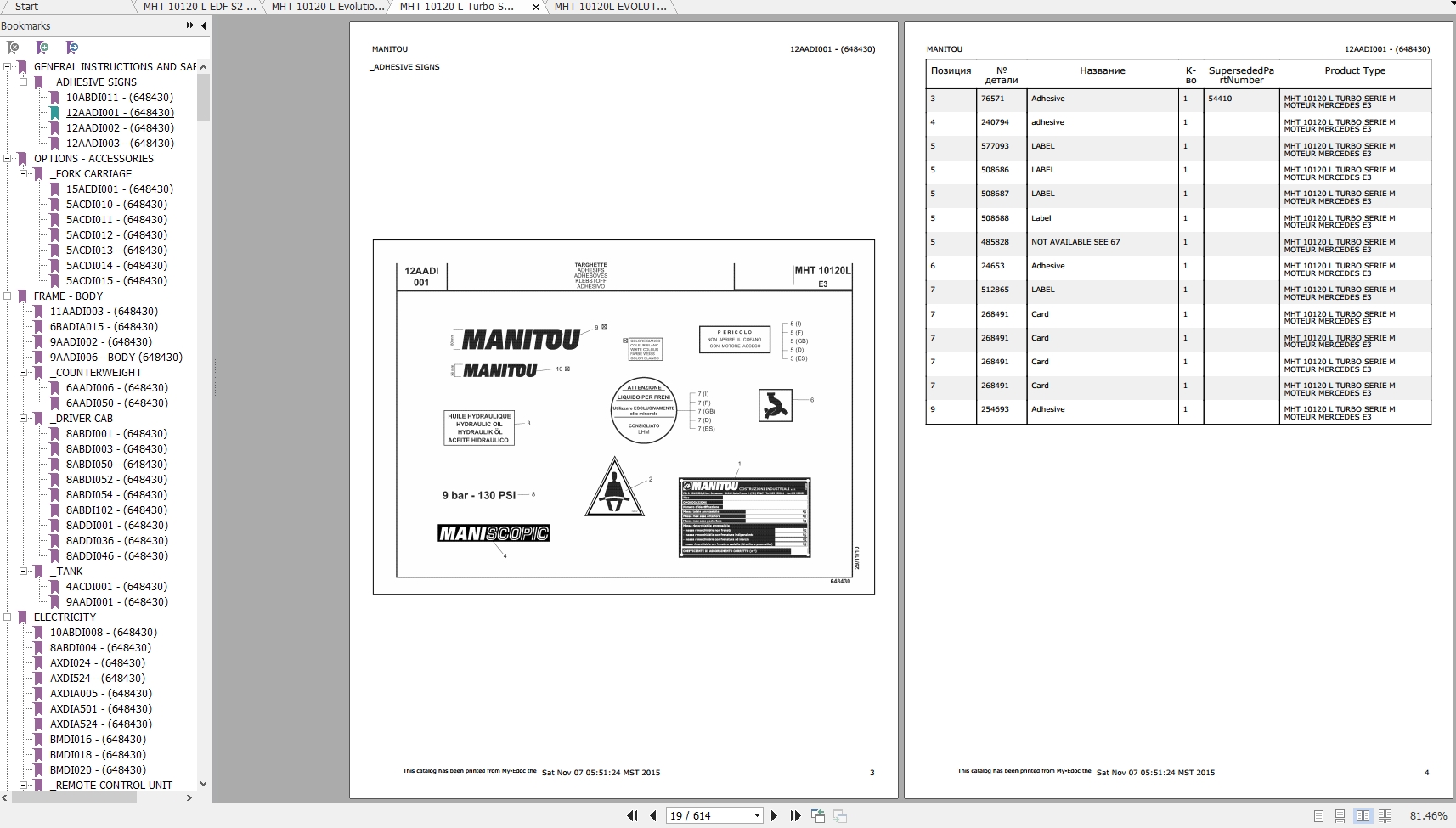 Manitou MHT 10120 L Genuine Part Catalogues