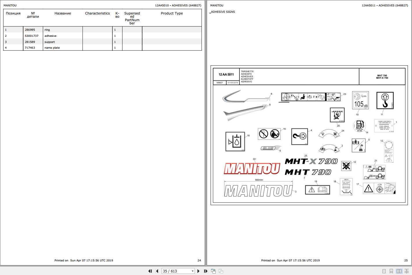 Manitou MHT MHT-X 790 104JD H ST3A S1 Genuine Part Catalogue