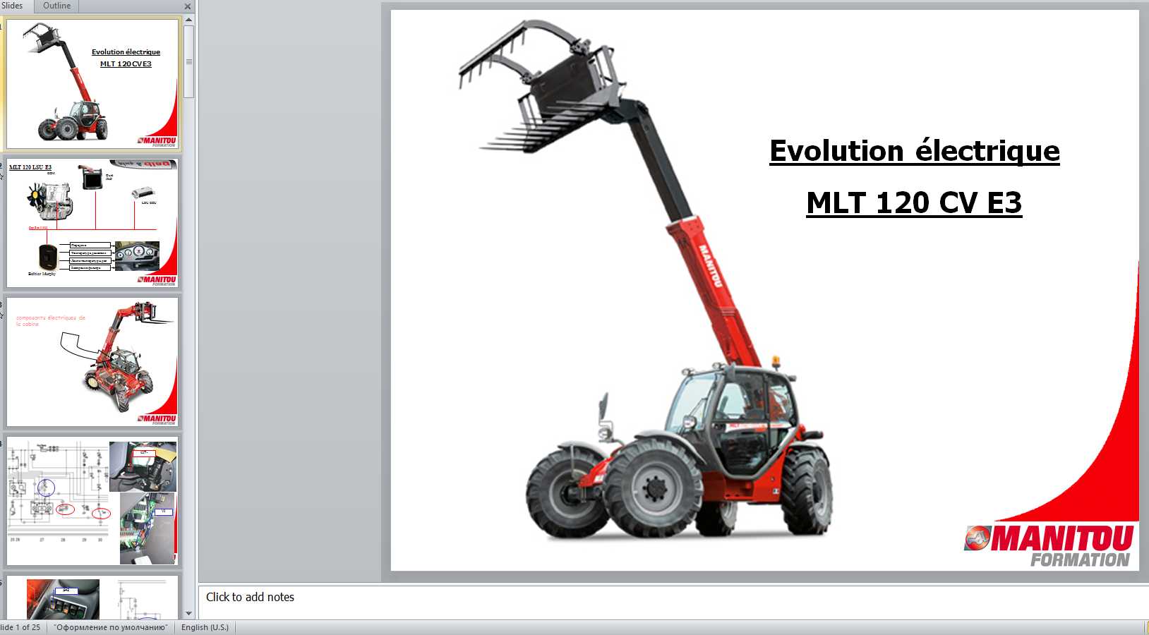 Manitou MLT 120 CV E3 Evolution Electricity PPT Training Presentation RU