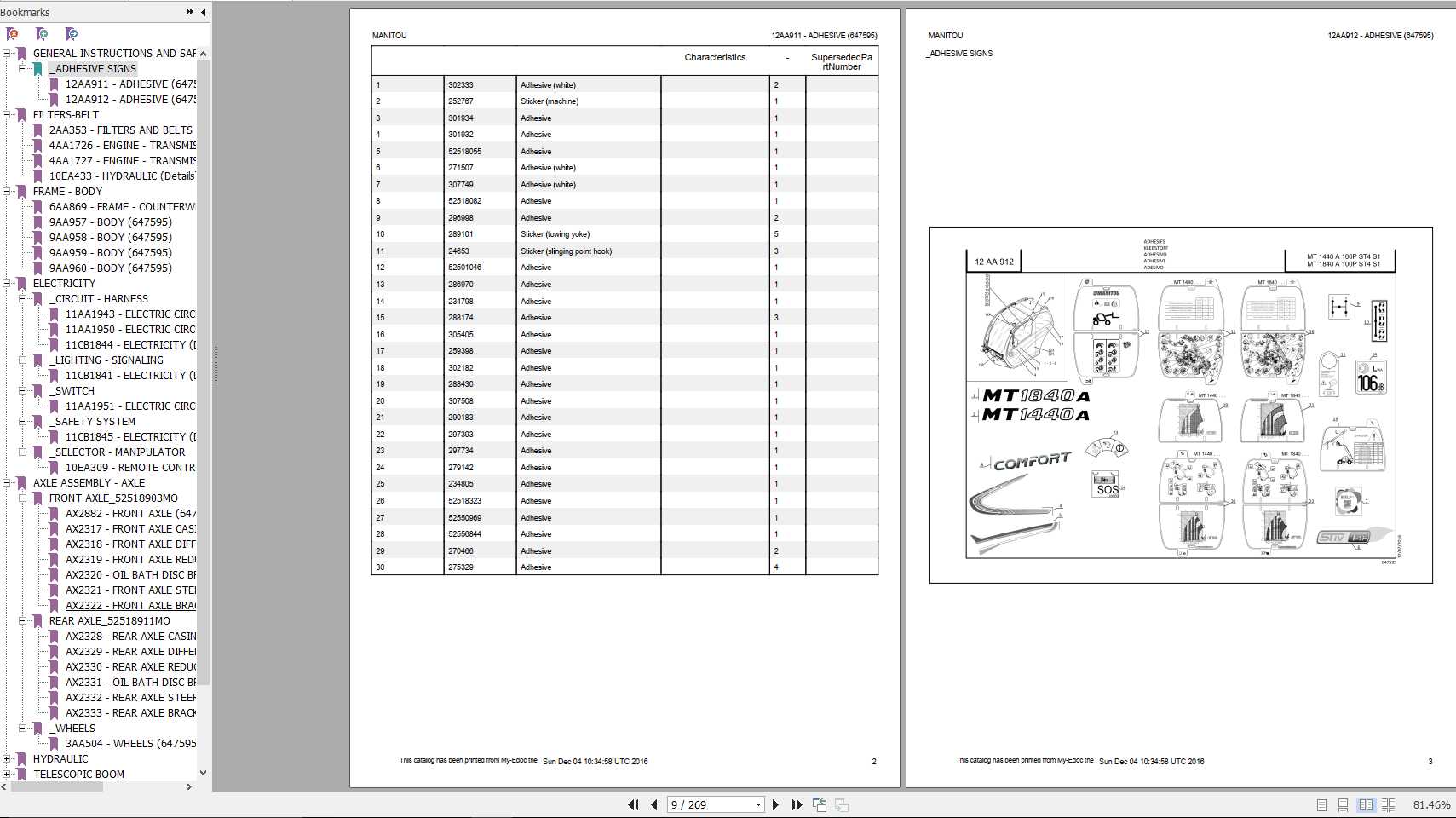 Manitou MT 1440 1840 A 100P ST4 S1 Genuine Parts Catalogue