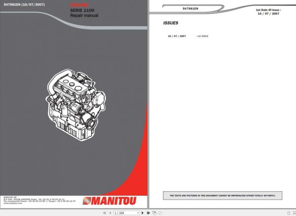 Manitou Perkins Engine Serie 1100 Repair Manual 547981EN