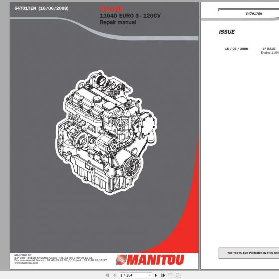 Manitou Perkins Engine Serie 1100 Repair Manual 547981EN