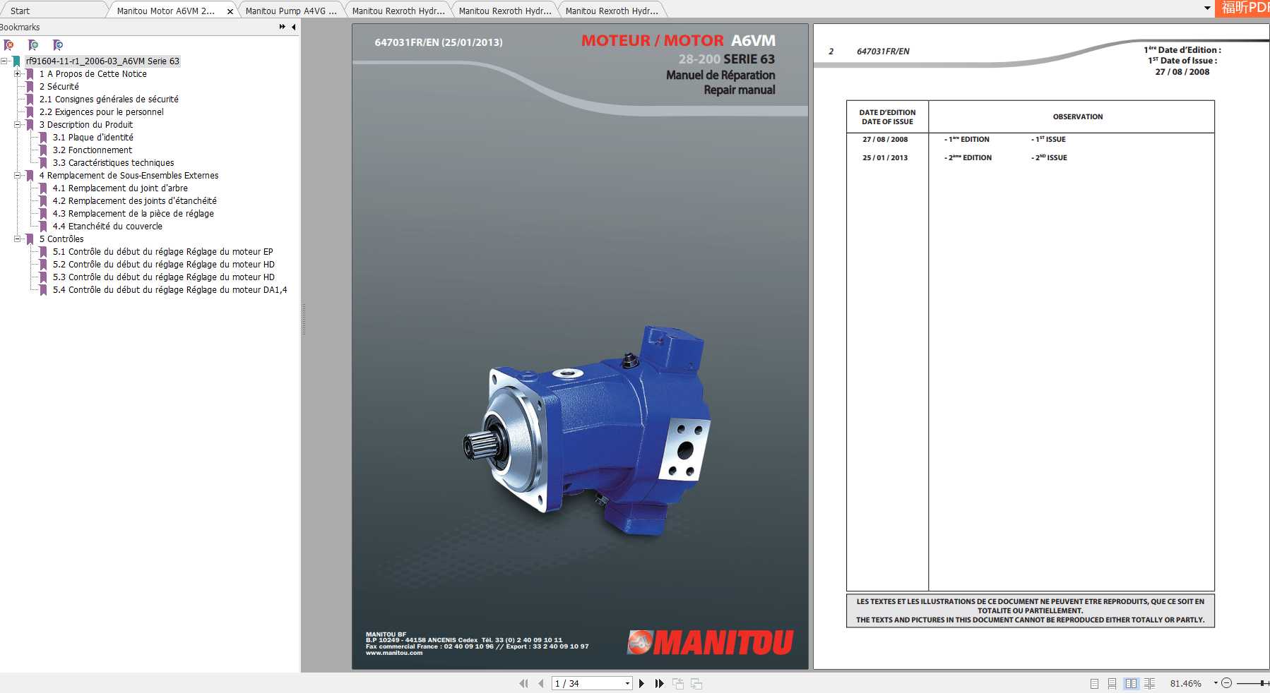 Manitou Rexroth Hydrostatic Pump & Motor Repair Manuals