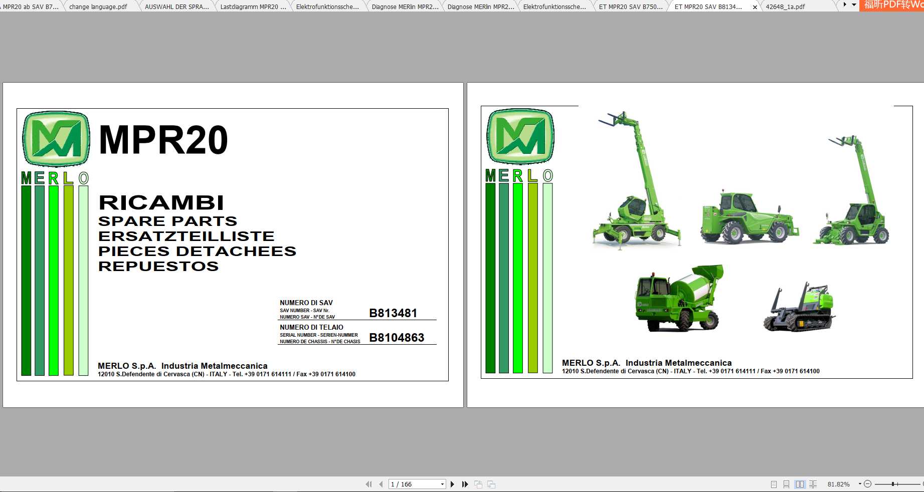 Merlo MPR20 (2008) Service Manual, Parts Manual, Hydraulic & Electrical ...