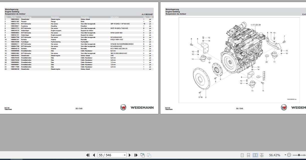 Weidemann Telehandler T6027 6027-00 1.5 Spare Parts List EN+DE+FR