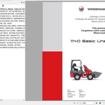Weidemann Wheel Loader 1140 Basic Line RL16 1.0 Spare Parts List EN+DE+FR - Auto Repair Software ...