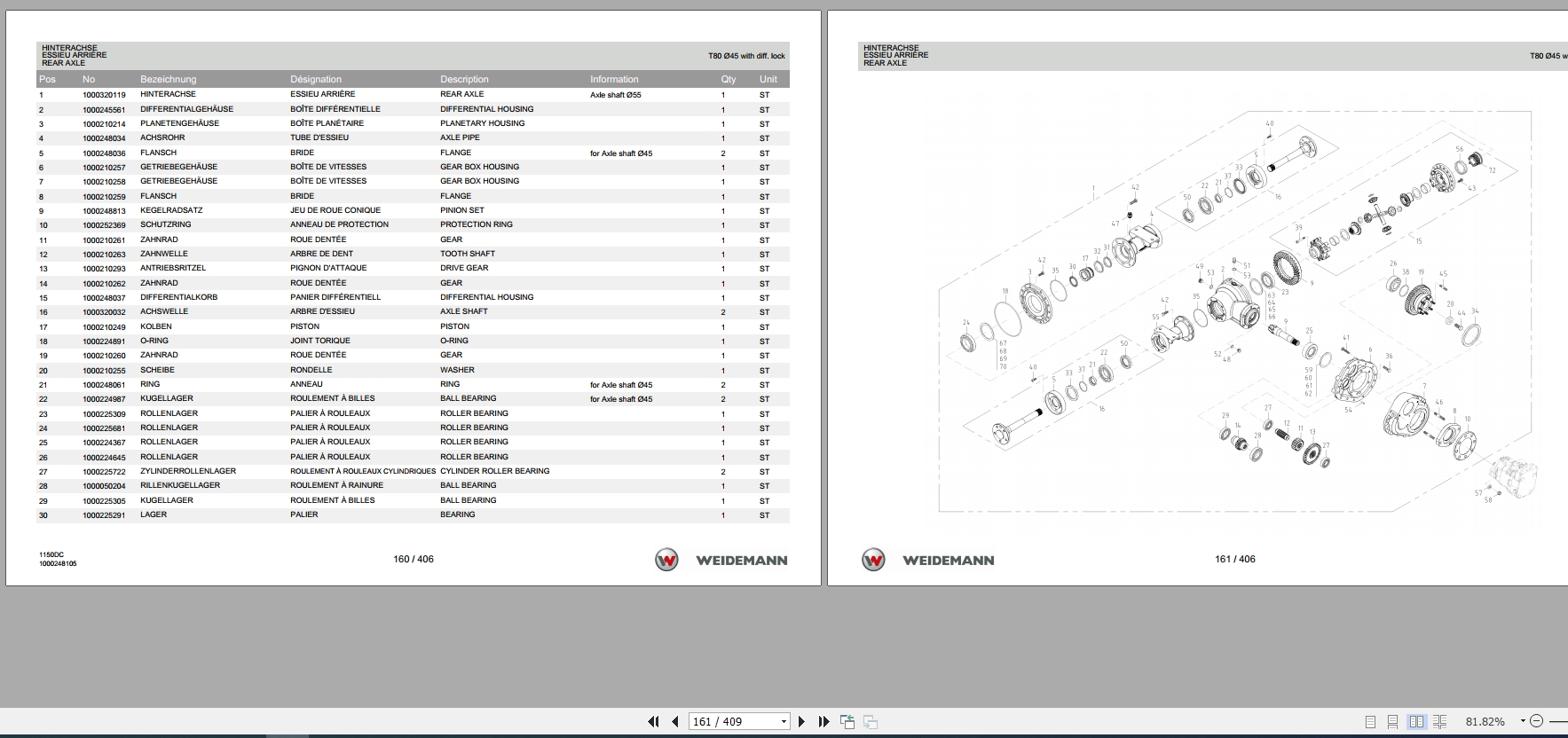 Weidemann Wheel Loader 1160CC35 1150DC 1.0 Spare Parts List DE+FR+EN