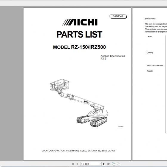 Aichi Crawler Telescopic RZ150_01_STA00049 Part List_En