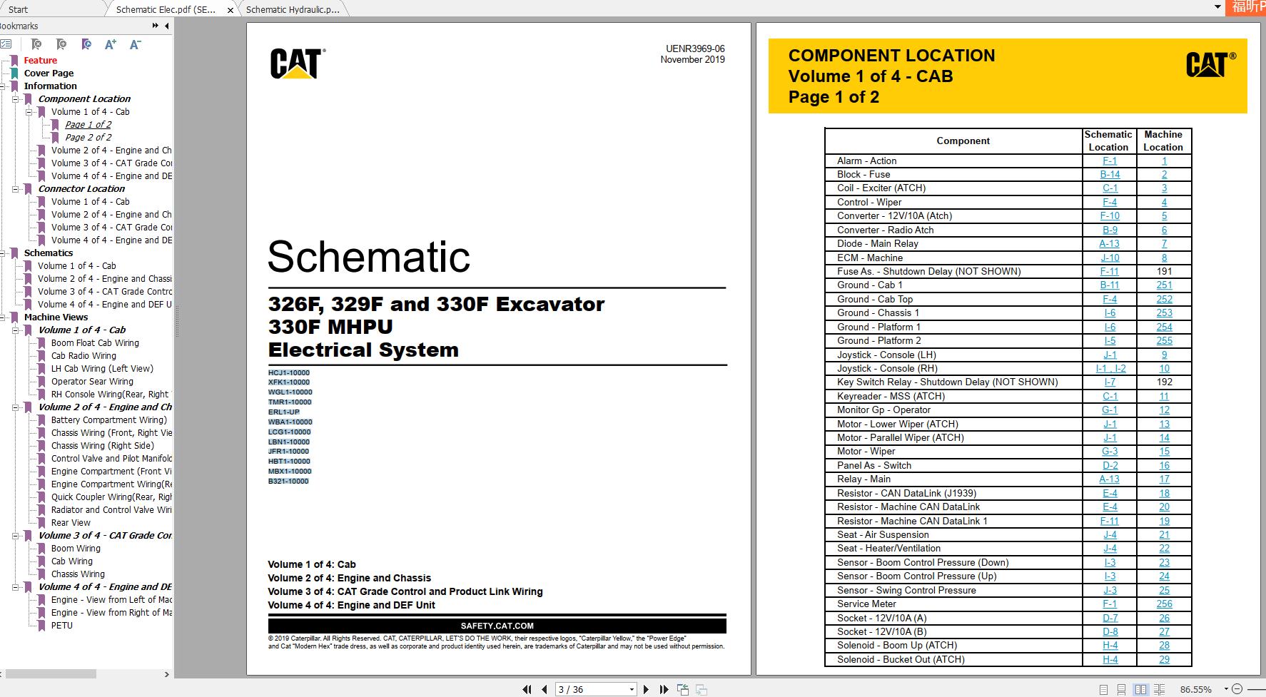 CAT EXCAVATOR 326F 329F 330F ERL00474 Electrical & Hydraulic Schematic