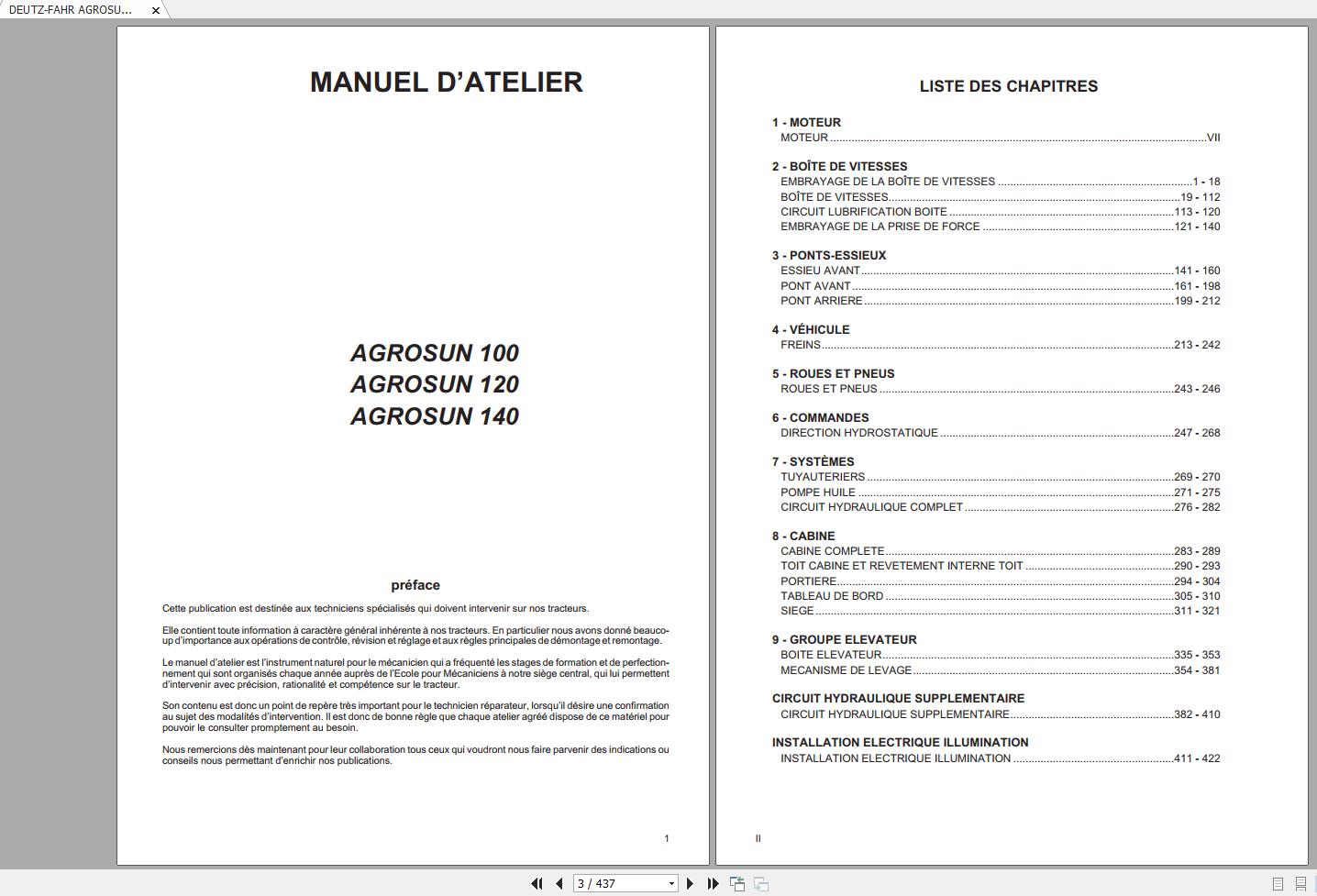 DEUTZ-FAHR AGROSUN 100 120 140 Workshop Manual FR