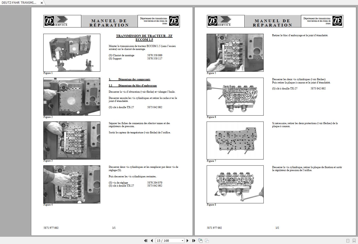DEUTZ-FAHR TRANSMISSION ZF ECCOM 1.5 (SDFG 20) Workshop Manual FR
