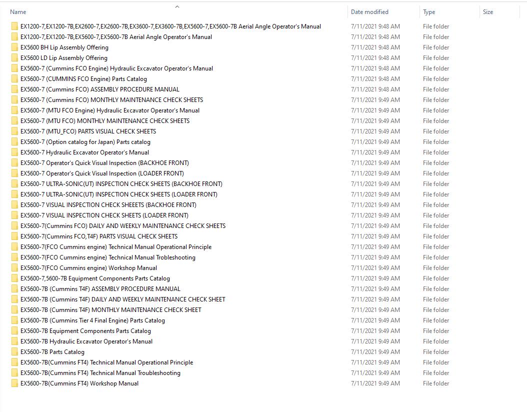 Hitachi Mining Excavator EX5600-7,EX5600-7B 2021 Full Manual DVD