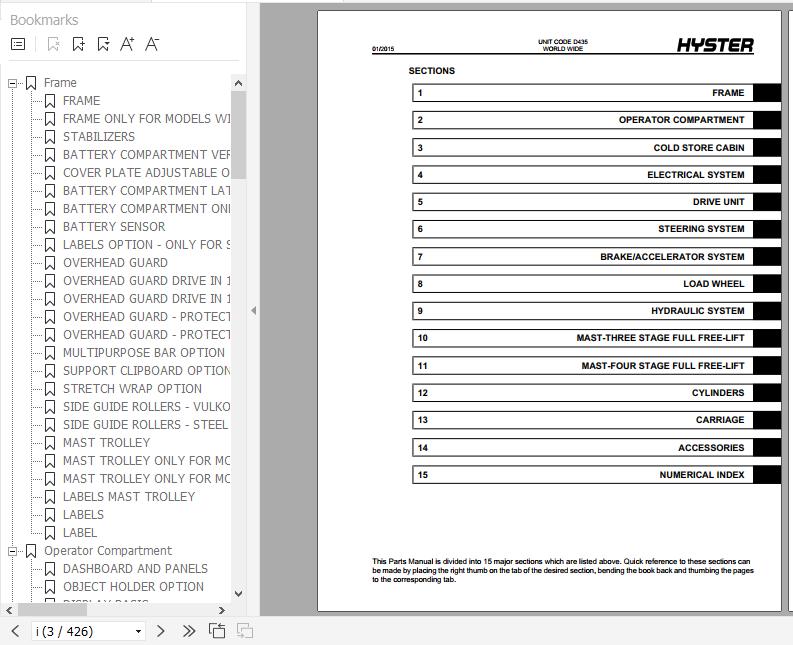 Hyster Electric Motor Narrow Aisle Trucks D435 (R1.4 1.6-R1.6HD-R1.6N ...