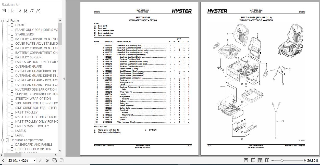 Hyster Electric Motor Narrow Aisle Trucks D435 (R1.4 1.6-R1.6HD-R1.6N ...