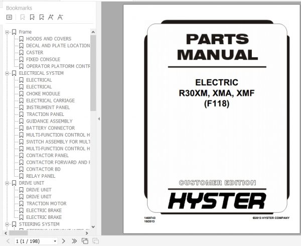 Hyster Electric Motor Narrow Aisle Trucks F118 (R30XM, XMA, XMF) Parts ...
