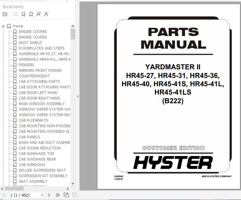 Hyster Forklift Truck B222 (HR45-27,HR45-31,HR45-36,HR45-40,HR45-41S ...