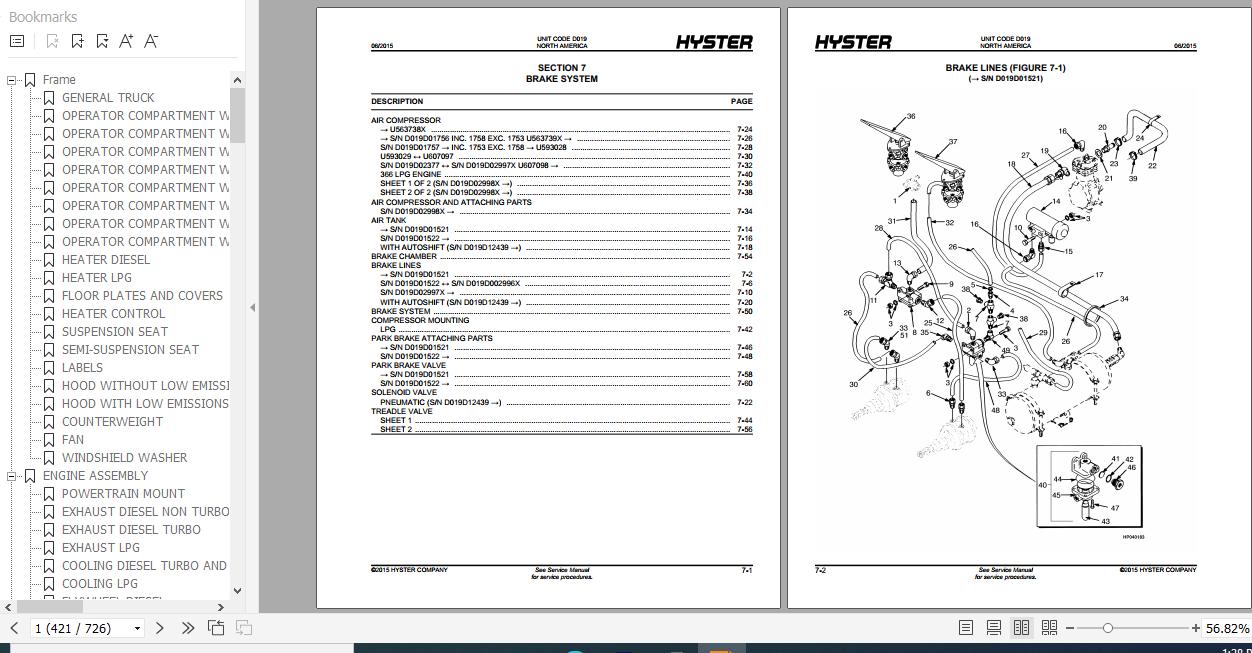 Hyster Forklift Truck CHALLENGER D019 H300-360XL H33-360XL-EC Parts ...
