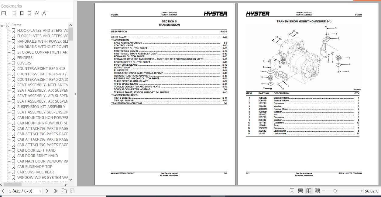 Hyster Forklift Truck D222 (RS45-27CH,RS45-31CH,RS46-36CH,RS46-41LCH ...
