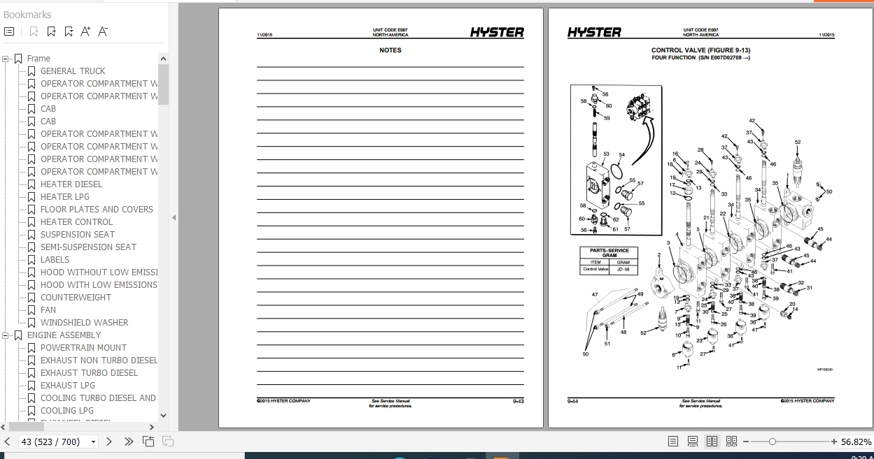 Hyster Forklift Truck E007 (H165-280XL) Parts Manual 897604