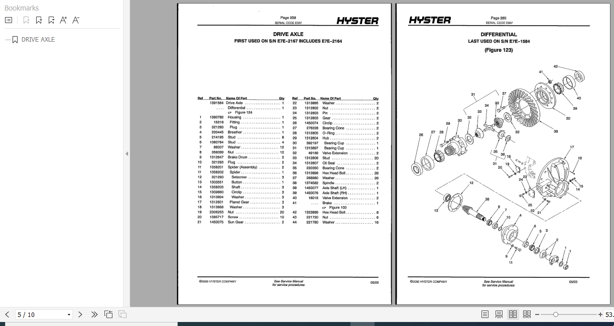 Hyster Forklift Truck E007 (H165-280XL) Parts Manual 897604