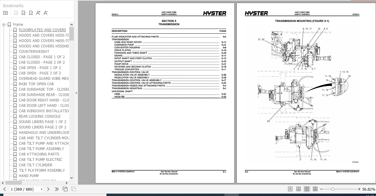Hyster Forklift Truck F008 (H550HD HDS, H620HD, H650HD HDS, H700HD HDS) Parts Manual 1697178