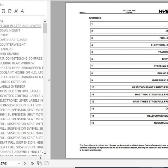 Hyster Forklift Truck P005 (H80 H90 H100 H110 H120FT) Parts Manual 1698691
