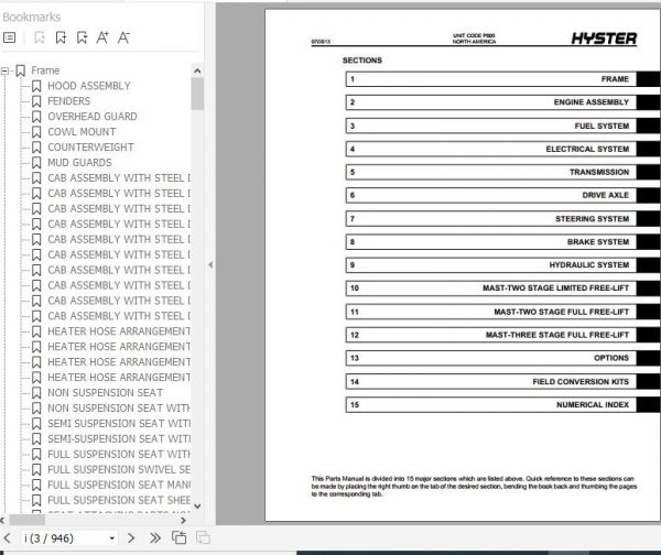 Hyster Forklift Truck P005 (H80 H90 H100 H110 H120FT) Parts Manual 1698691