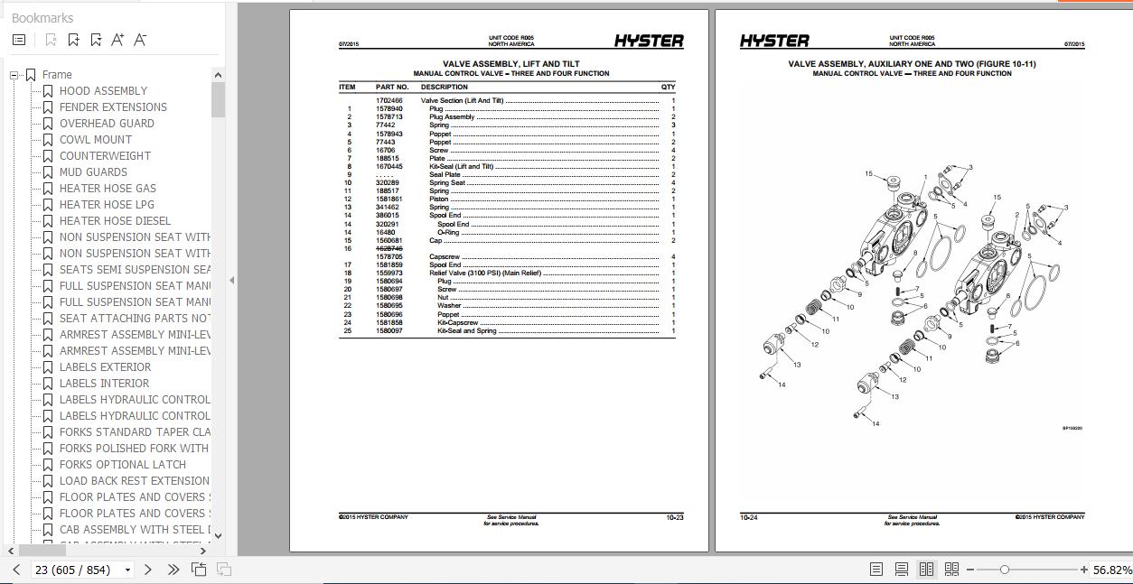 Hyster Forklift Truck R005 (H80-H120FT) Parts Manual 4047190