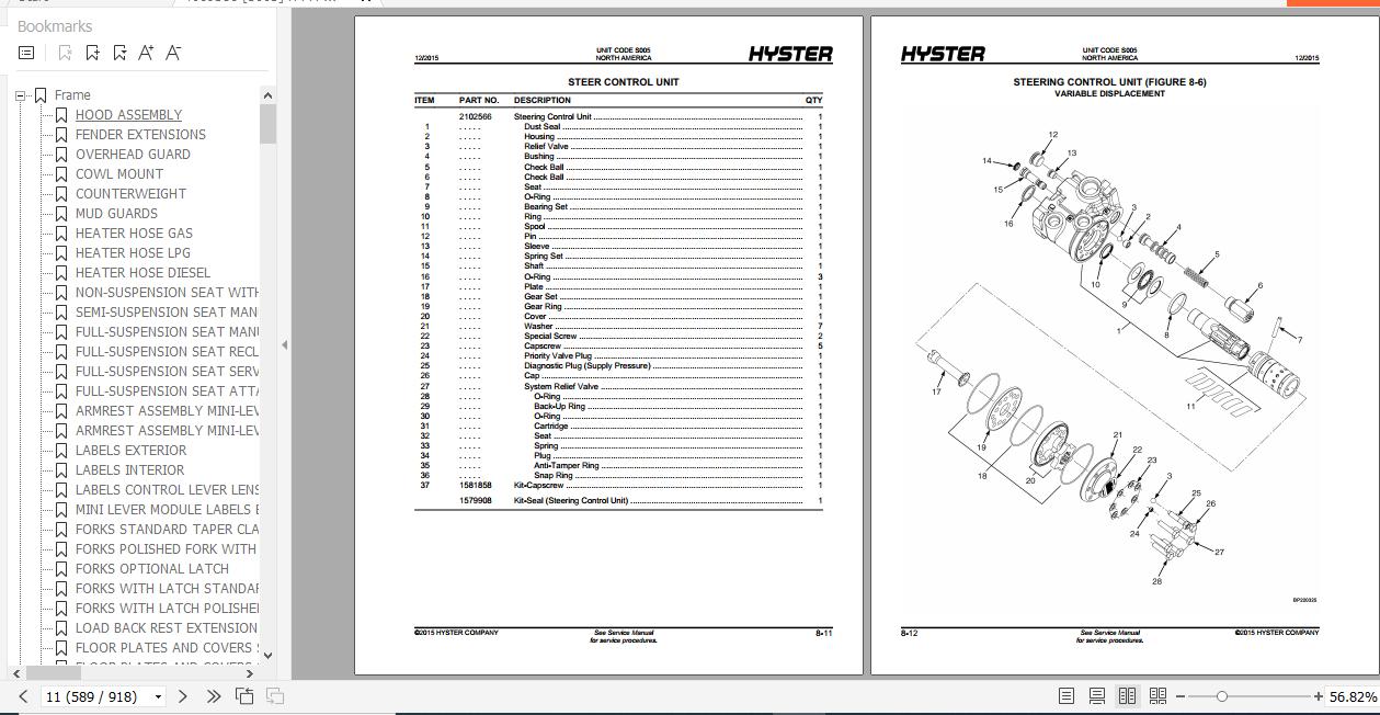 Hyster Forklift Truck S005 (H80-H120FT) Parts Manual 4069386