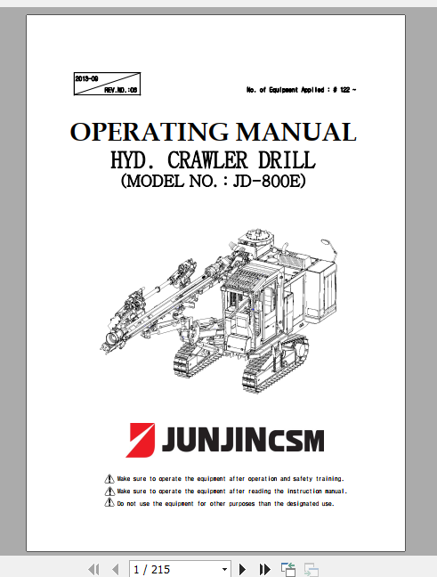 JUNJIN Hydralic Crawler Drill JD-800E Operating Manual_09.2013