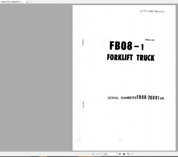 KOMATSU FORKLIFT FB08-1 20001 & UP PART MANUAL