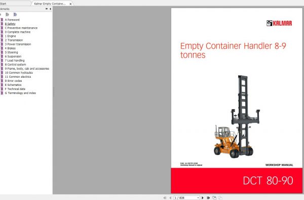 Kalmar Empty Container Handler 8-9T DCT 80-90 Workshop Manual