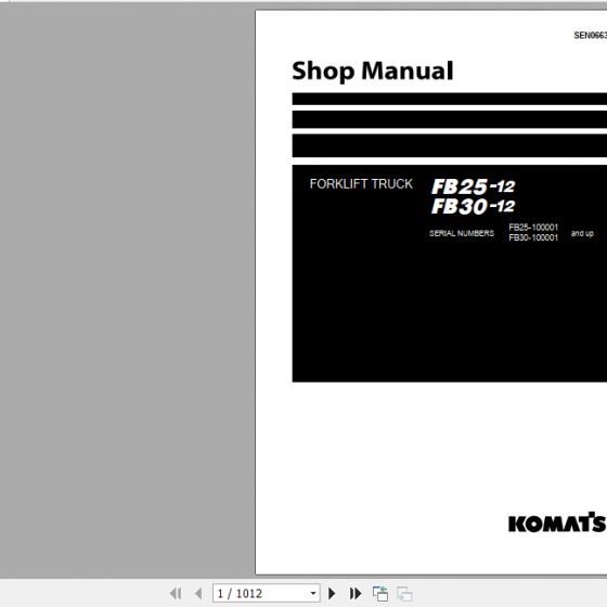 Komatsu Forklift FB15H 18H-3 FB20 25-2 FB20S 25S-2 Shop Manual_FB15 ...