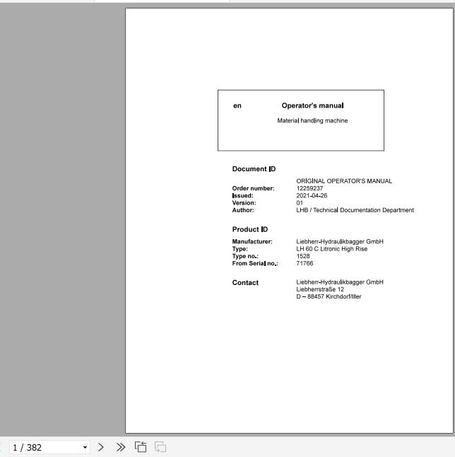 Liebherr Material Handling LH60 C High-Rise G6.0-D IIIA-IV-V 1528 71766 ...