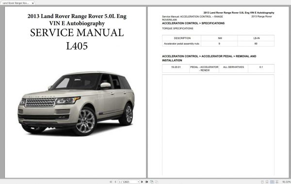 Land Rover Ranger Rover L405 5.0L 2013-2015 VIN E Autobiography Service ...