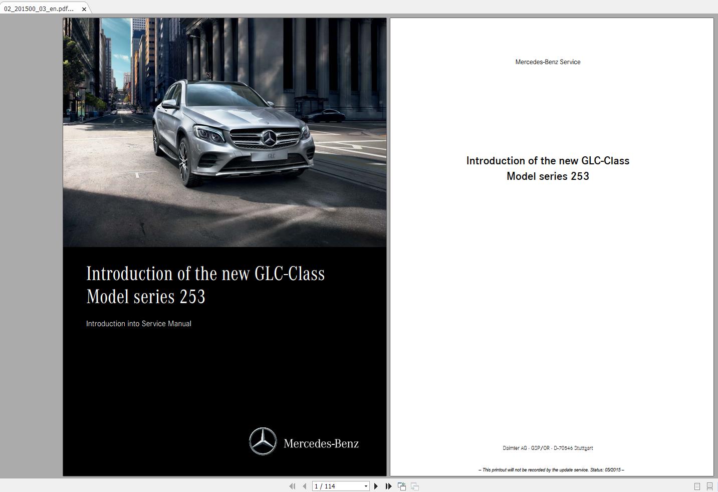 Mercedes GLC Class Model Series 253 2013-2019 Sevice Training
