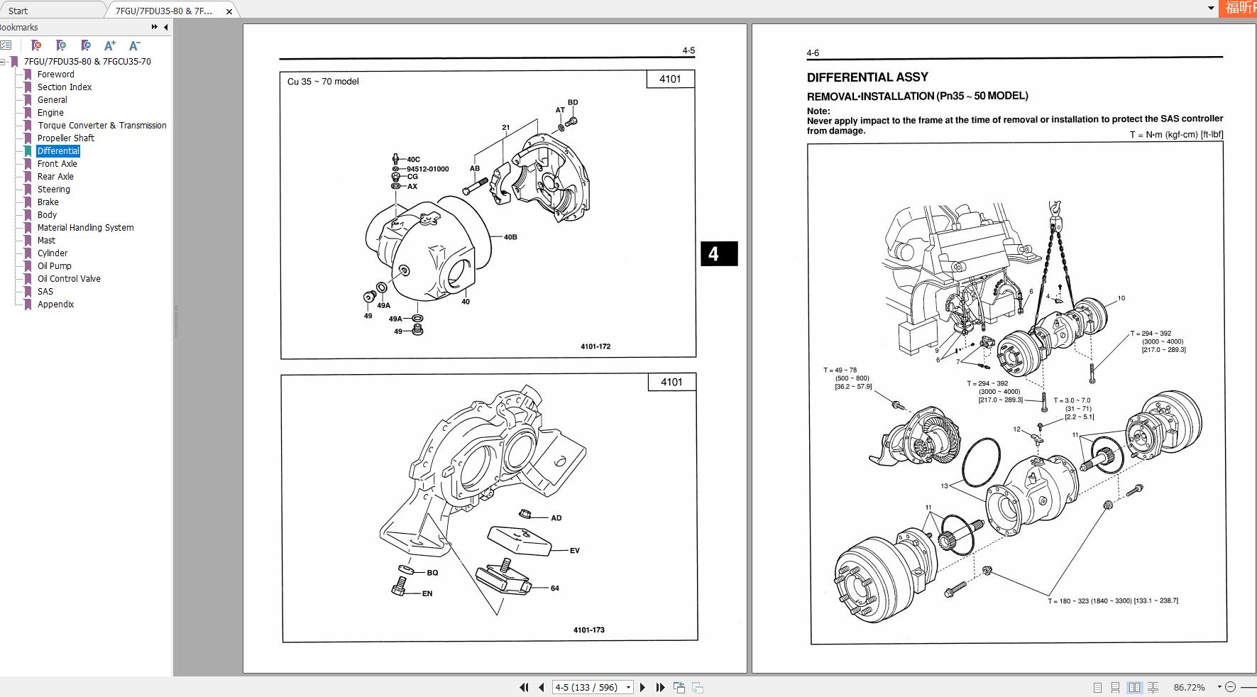 Toyota Forklift 7FGU&7FDU35-80, 7FGCU35-70 Service Manual