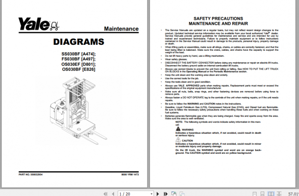 Yale Class 2 Electric Motor Narrow Aisle Trucks A474 (SS030BF) Service Manual