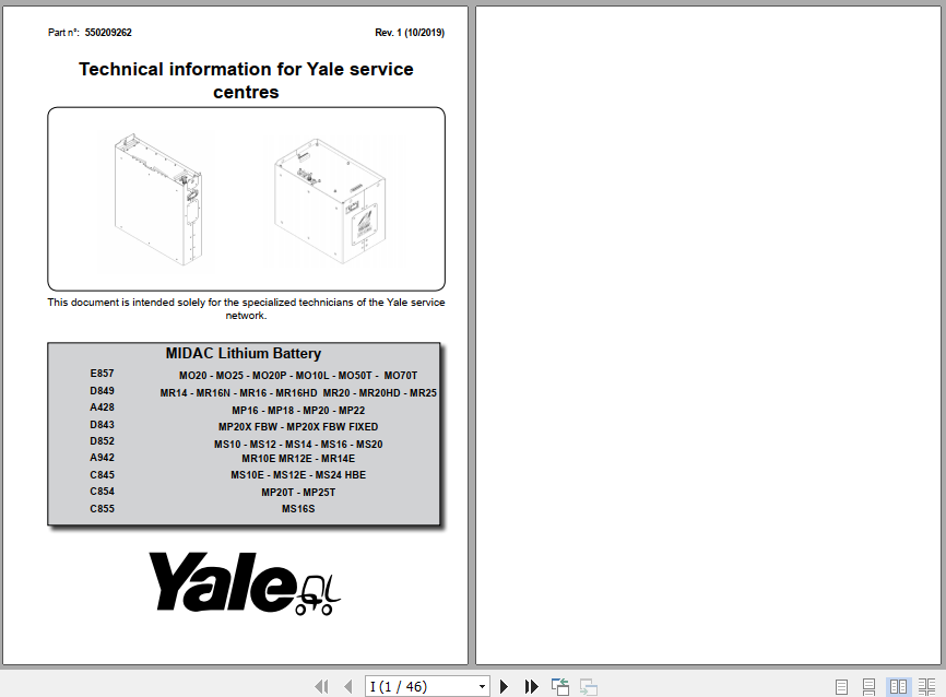 Yale Class 2 Electric Motor Narrow Aisle Trucks A942 (MR10E - MR12E - MR14E Europe) Service Manual