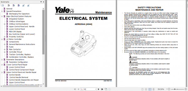 Yale Class 2 Electric Motor Narrow Aisle Trucks A944 (AER020AA) Service Manual