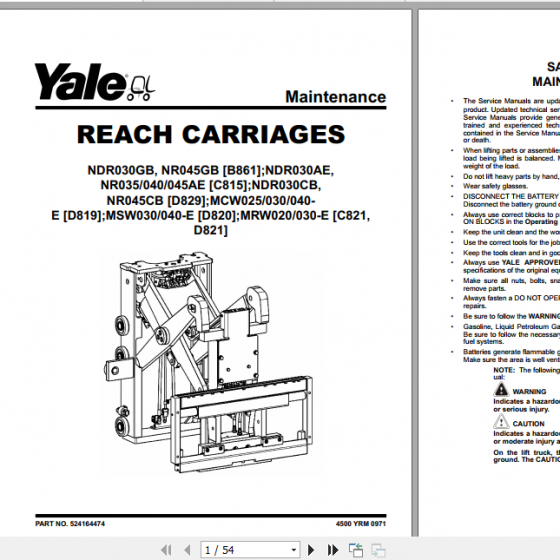 Yale Class 2 Electric Motor Narrow Aisle Trucks B862 (MO10E Europe) Service Manual