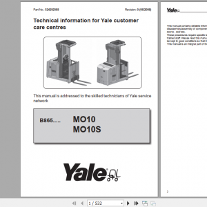 Yale Class 2 Electric Motor Narrow Aisle Trucks B862 (MO10E Europe) Service Manual